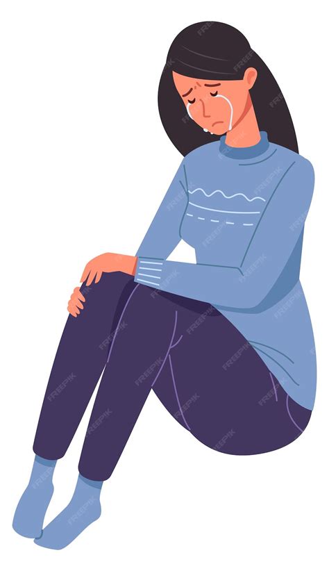 슬픈 여자 앉아서 우는 눈물 불행한 사람 프리미엄 벡터