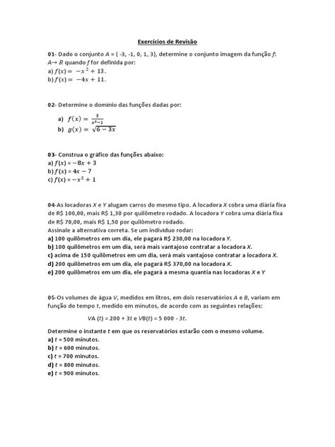 Exercícios De Revisão Pdf Economias