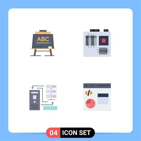Group Of 4 Modern Flat Icons Set For Learining Database Board