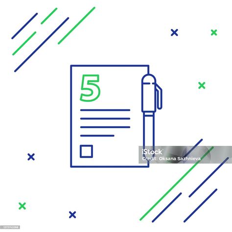 흰색 배경에 격리 된 라인 테스트 또는 시험 시트 및 펜 아이콘 시험 용지 시험 또는 설문조사 개념 다채로운 개요 개념 벡터 개념에 대한 스톡 벡터 아트 및 기타 이미지