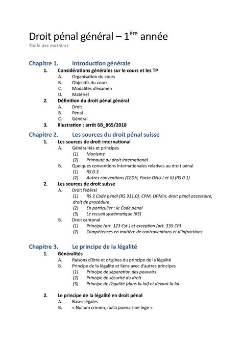 Plan du cours de DPG Droit pénal général 1 ère année Table des