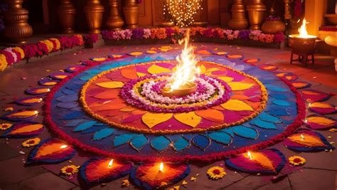 Premium Photo A Vibrant Rangoli Design Created Around The Holika