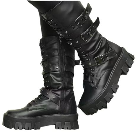 Black Lace Up Knee High Heel Boots Cyber Techwear®