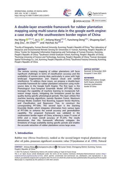 Pdf A Double Layer Ensemble Framework For Rubber Plantation Mapping Using Multi Source Data In
