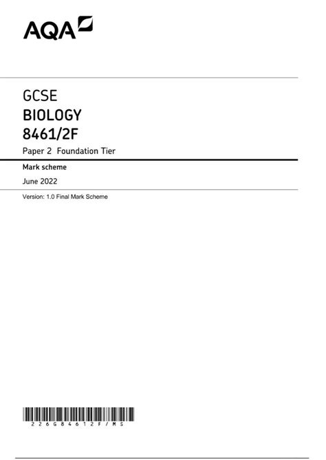 Aqa Gcse Biology Paper 2 Mark Scheme June 2022 I 2024