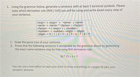 solved 1 using the grammar below generate a sentence with