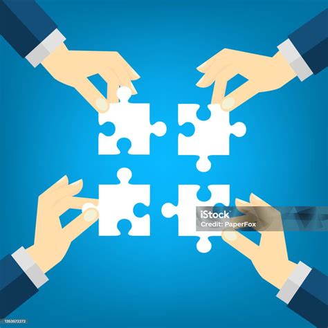Teamwork Konsep Bisnis Tim Menghubungkan Elemen Puzzle Simbol Kerja Tim