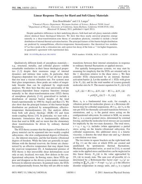 Pdf Linear Response Theory For Hard And Soft Glassy Materials