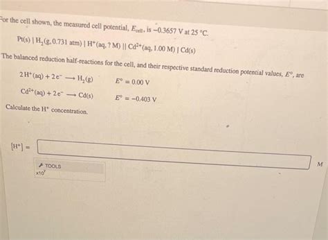 Solved Or The Cell Shown The Measured Cell Potential Chegg Com