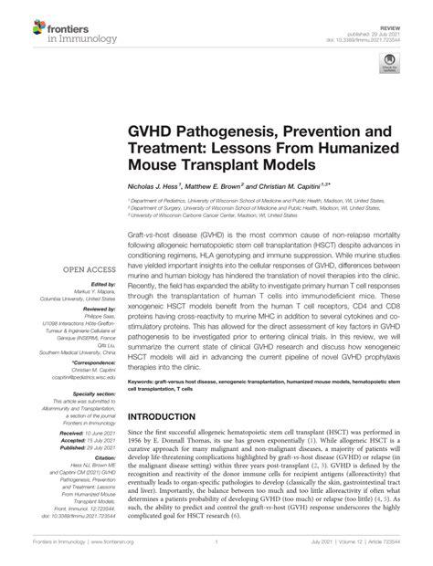 Pdf Gvhd Pathogenesis Prevention And Treatment Lessons From