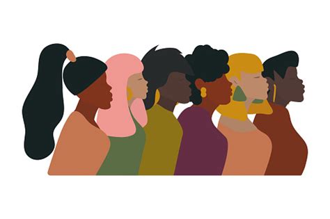 아프리카계 미국인 예쁜 여자의 그룹 흑인의 권리를 보호합니다 프로필의 여성 초상화 아름다움의 블랙 컨셉 흑인 여성의 벡터