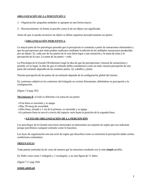 ORGANIZACIÓN DE LA PERCEPCIÓN I