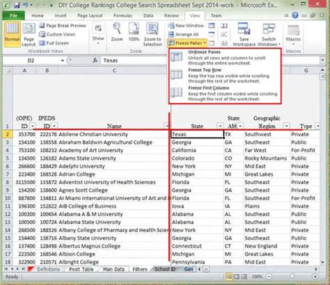 Creating College Lists 101 Spreadsheet Geography Do It Yourself
