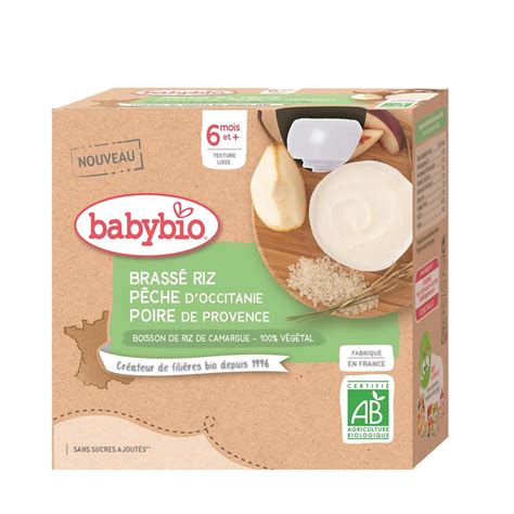 Babybio Brassé Végétal Riz Pêche Poire Bio Gourde Bébé Dès 6 mois