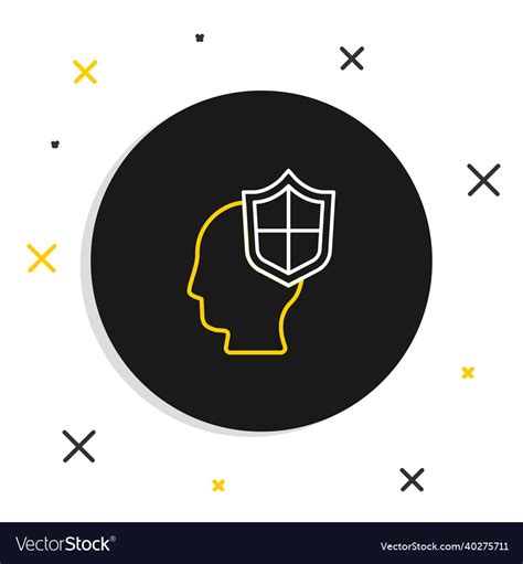 Line Human Head With Shield Icon Isolated On White
