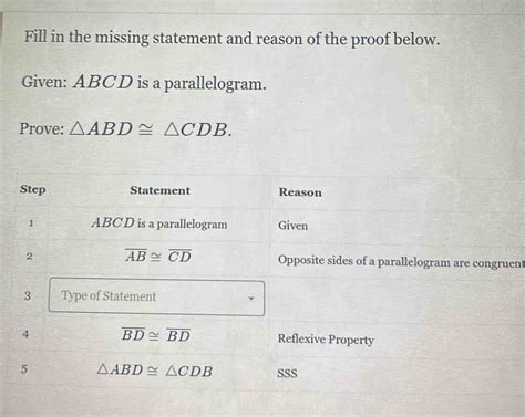 fill in the missing statement and reason of the proof below given
