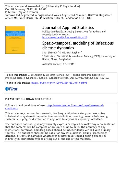 Pdf Spatio Temporal Modeling Of Infectious Disease Dynamics
