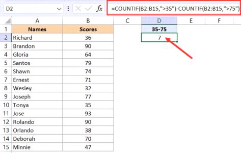 Count Between Two Numbers In Excel COUNTIF COUNTIFS