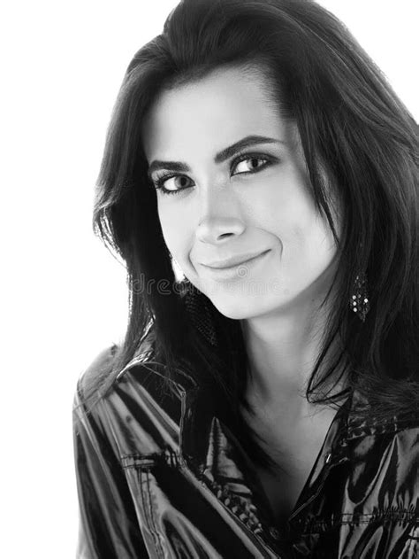 Black And White Portrait Of Young Beautiful Woman Smile And Good Mood