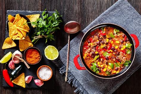 Taco Soup Of Ground Beef Corn Beans And Veggies Stock Image Image