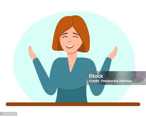 행복한 미소 짓는 소녀 캐릭터 디자인 플랫 스타일의 벡터 일러스트레이션입니다 팔을 펼친에 대한 스톡 벡터 아트 및 기타 이미지