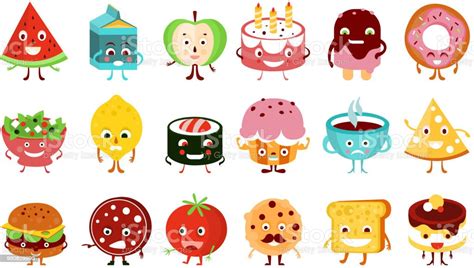 재미 있은 얼굴 및 감정 큰 재미 있은 음식 및 음료 문자 설정 벡터 일러스트 레이 션 과일에 대한 스톡 벡터 아트 및 기타 이미지 과일 귀여운 날씨 Istock