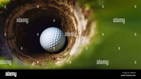 Golf Ball Falls Into The Hole At The Camera View Inside The Hole Close