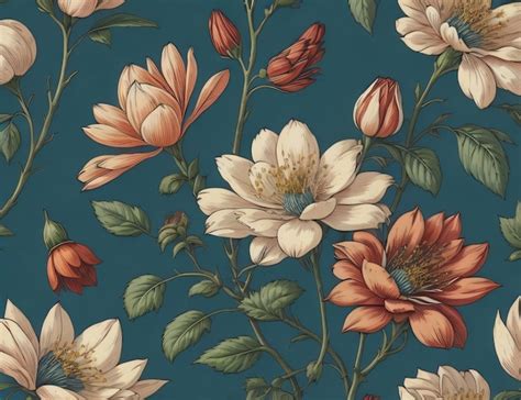 Um Papel De Parede Floral Com Fundo Azul E Fundo Verde Foto Premium