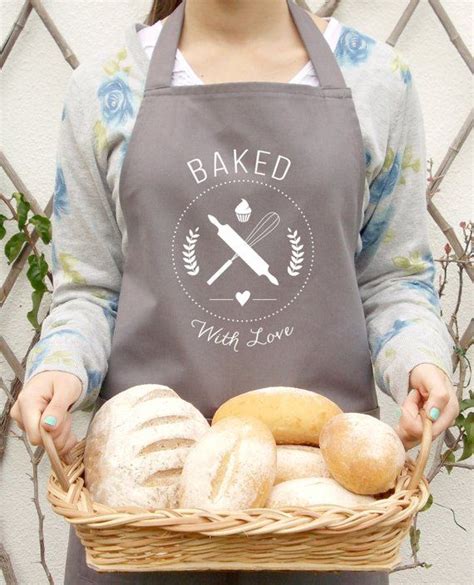 Gray Baked With Love Kitchen Apron Womens Apron T Etsy Baking