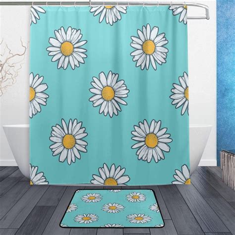 Coolnut Daisy Flower Shower Curtain Set With Rug And Shower Curtain