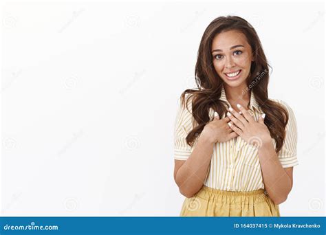 Attractive Romantic Girlfriend Receive Silly Cute T Press Palms To