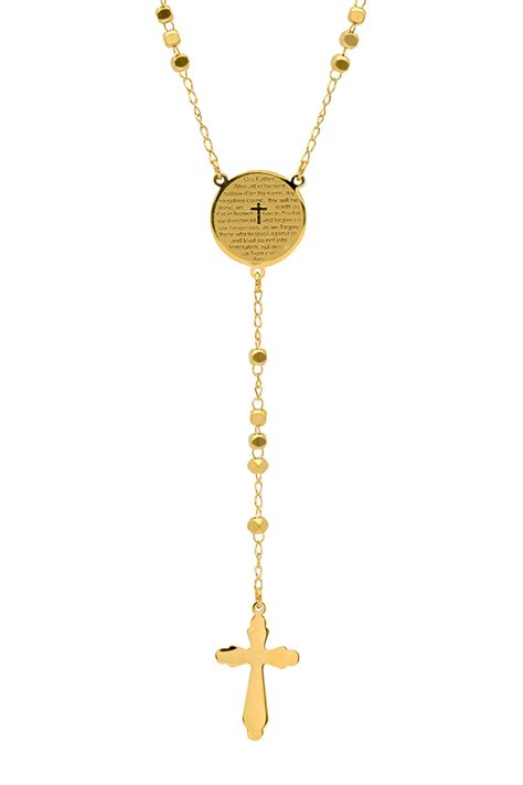 Hmy Jewelry 18k Gold Plated Our Father Prayer Box Beaded Rosary