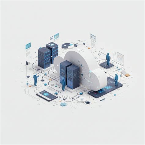 Isometric Illustration Depicting Cloud Computing Infrastructure
