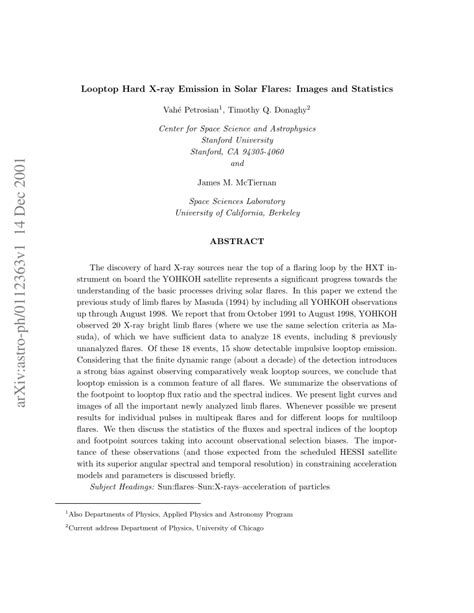 PDF Loop Top Hard X Ray Emission In Solar Flares Images And Statistics