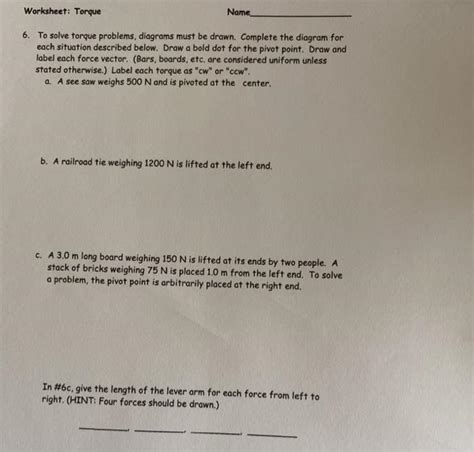 Solved Worksheet Torque Name To Solve Torque Problems Chegg