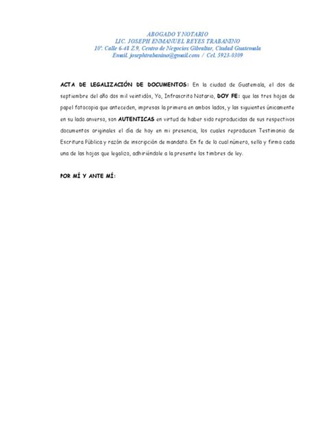 Acta De Legalización De Documento Pdf