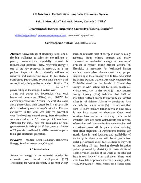 Pdf Off Grid Rural Electrification Using Solar Photovoltaic System