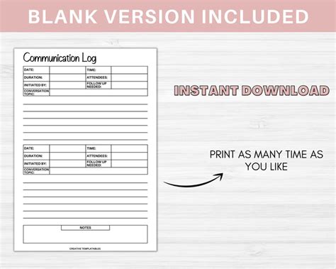 Communication Log Printable Communication Record Call Log Etsy Uk