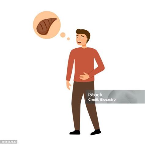 Hungry Man Thinking Of Food In Flat Design On White Background Stock