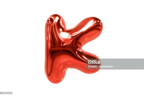 풍선 글꼴 메텔릭 빨간 문자 K 현실적인 헬륨 풍선으로 만든 프리미엄 3d 일러스트 금속에 대한 스톡 사진 및 기타 이미지