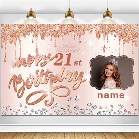 Customizable Rose Gold Happy 21st Birthday Decoration