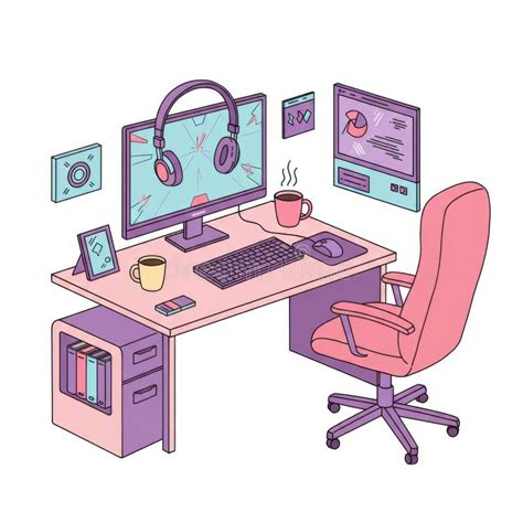 Pastel Isometric Illustration Of A Modern Computer Workspace Stock Illustration Illustration