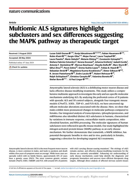 Pdf Multiomic Als Signatures Highlight Subclusters And Sex