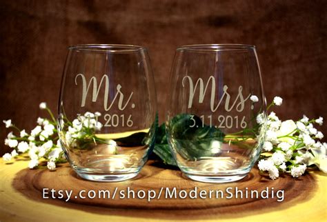 Etch Mr And Mrs With Wedding Date And State Etched Glasses For Bride