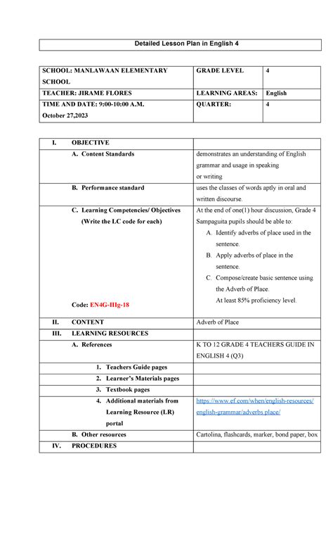Detailed Lesson Plan English 4 Quarter 3 Final Exam Guide Studocu