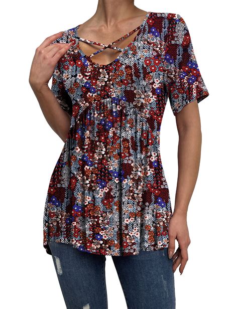 Ajesdani Womens Plus Size Tops Short Sleeve Casual V Neck Criss Cross