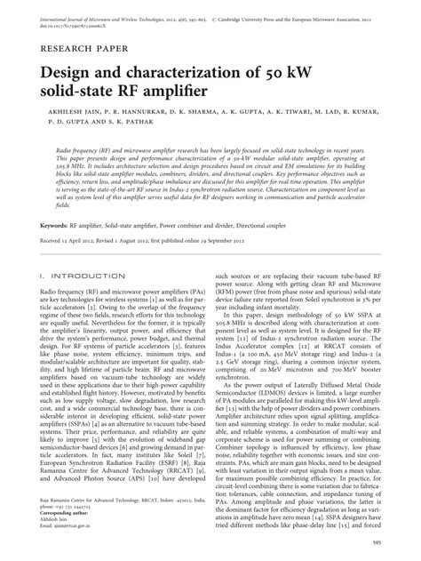 Pdf Design And Characterization Of Kw Solid State Rf Amplifier