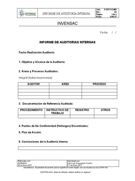 Finv003 Informe De Auditoria Interna Pdf