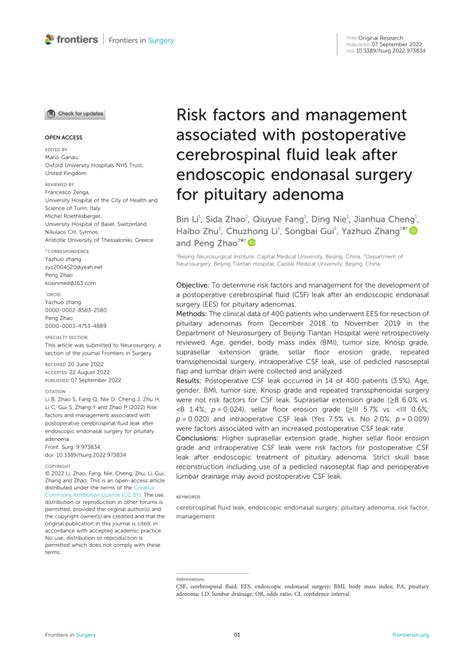 Pdf Risk Factors And Management Associated With Postoperative