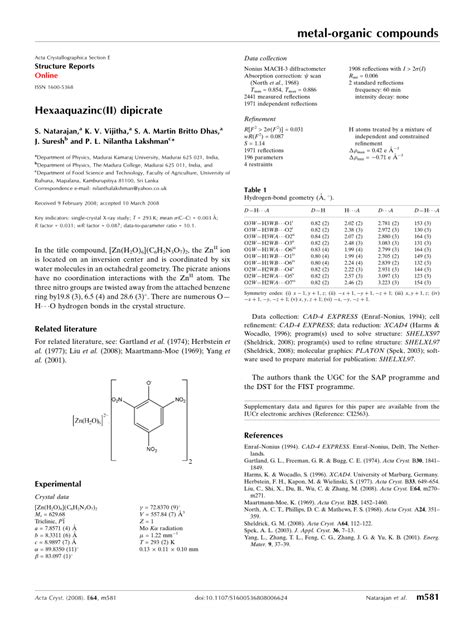 Pdf Hexaaqua­zinc Ii Dipicrate